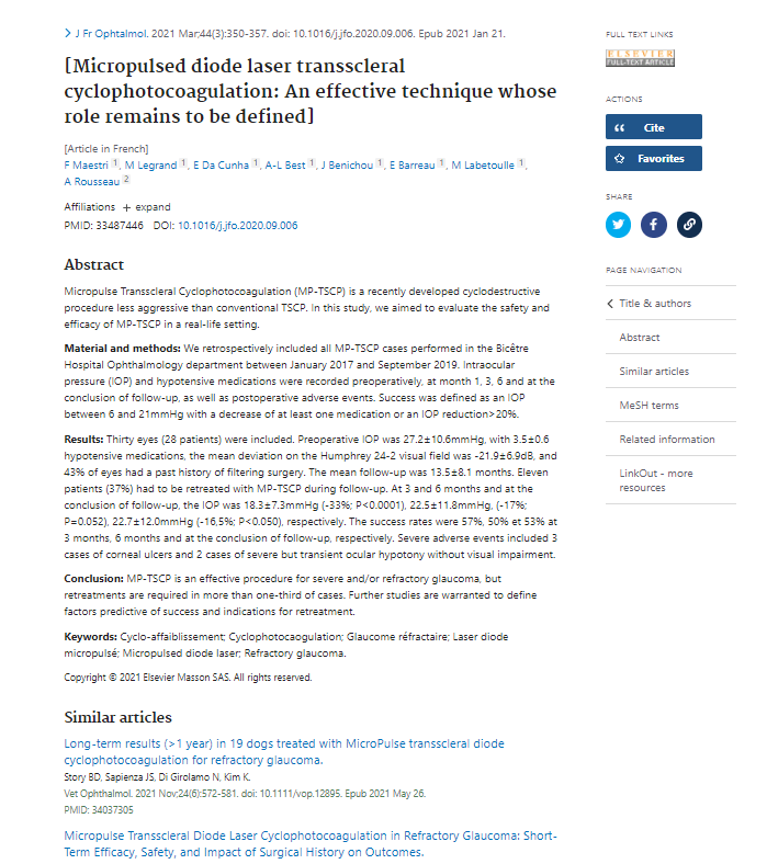 Micropulsed diode laser transscleral cyclophotocoagulation: An ...